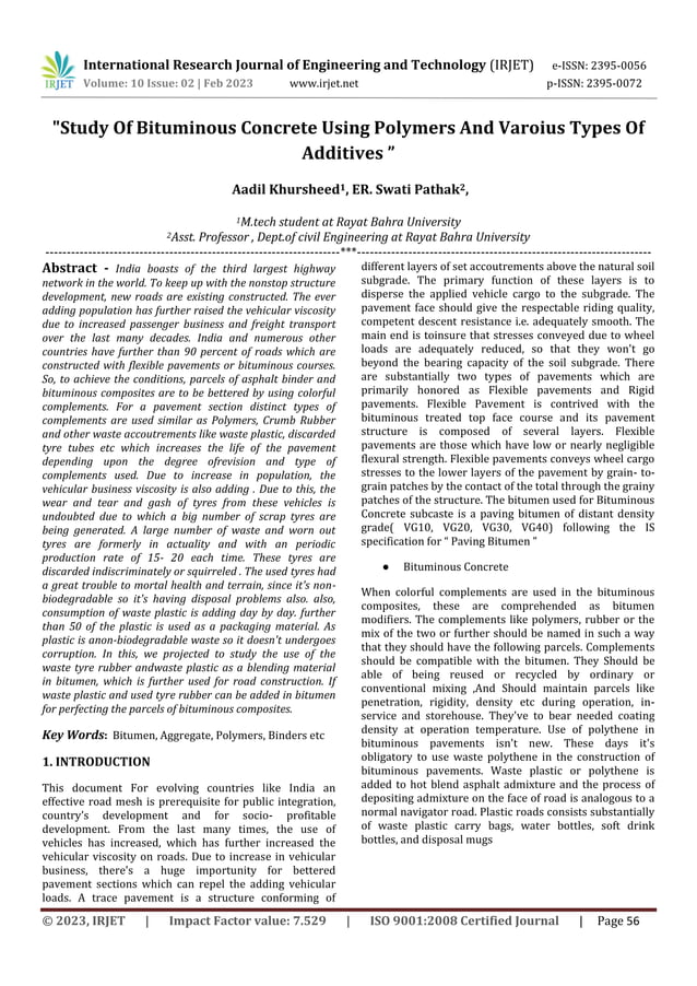 "Study Of Bituminous Concrete Using Polymers And Varoius Types Of ...