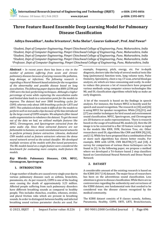 Three Feature Based Ensemble Deep Learning Model for Pulmonary Disease Classification | PDF