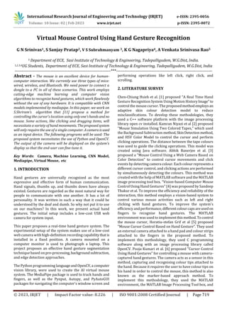 Virtual Mouse Control Using Hand Gesture Recognition | PDF