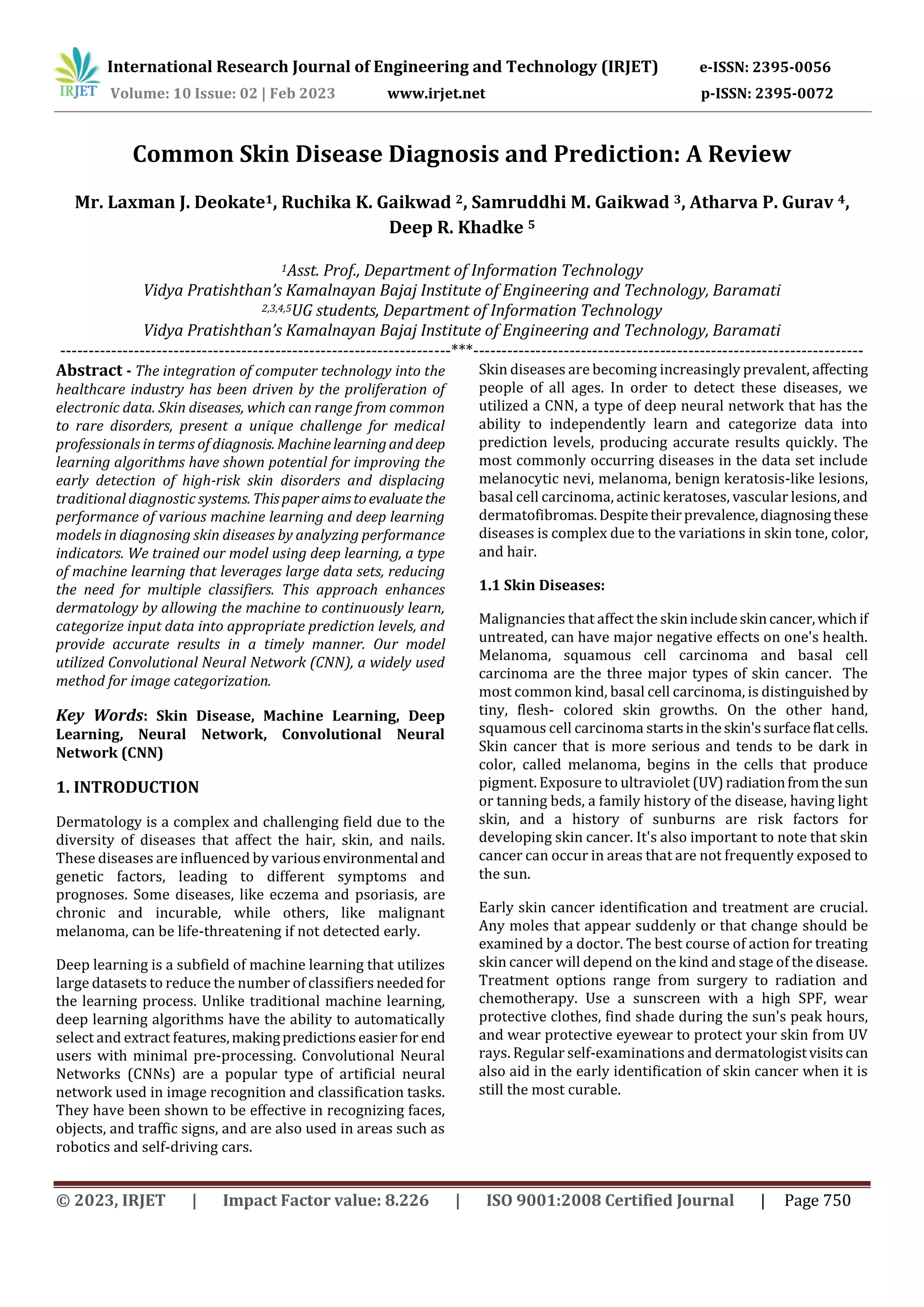 Common Skin Disease Diagnosis and Prediction: A Review | PDF