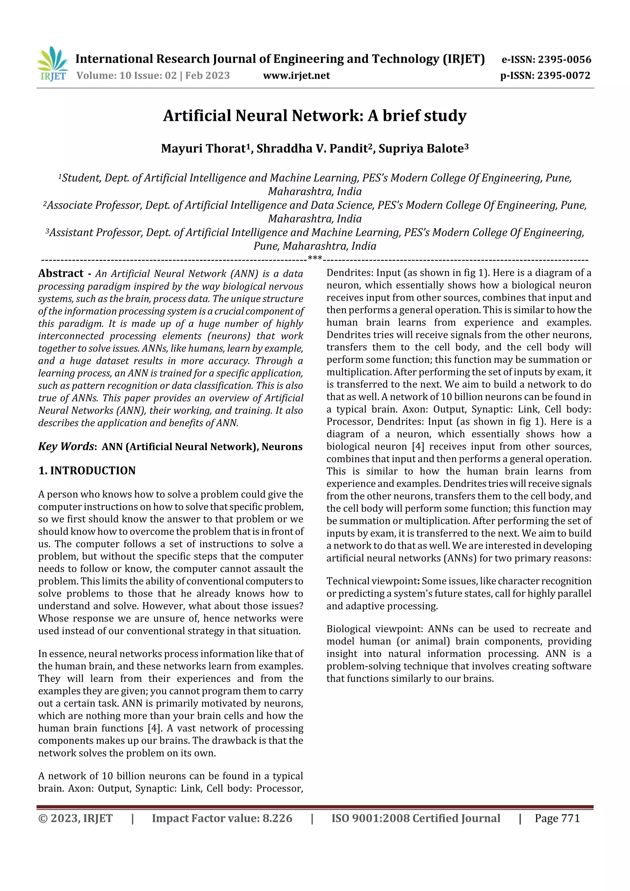 Artificial Neural Network: A brief study | PDF | Artificial Intelligence | Technology & Computing