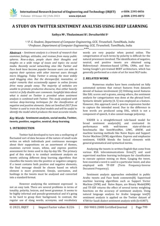 A STUDY ON TWITTER SENTIMENT ANALYSIS USING DEEP LEARNING | PDF