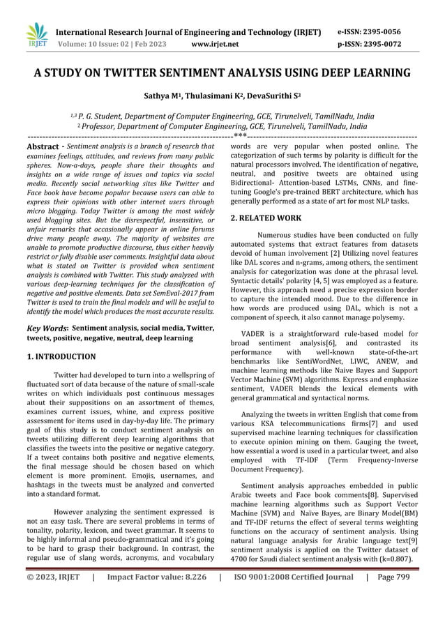 A STUDY ON TWITTER SENTIMENT ANALYSIS USING DEEP LEARNING | PDF