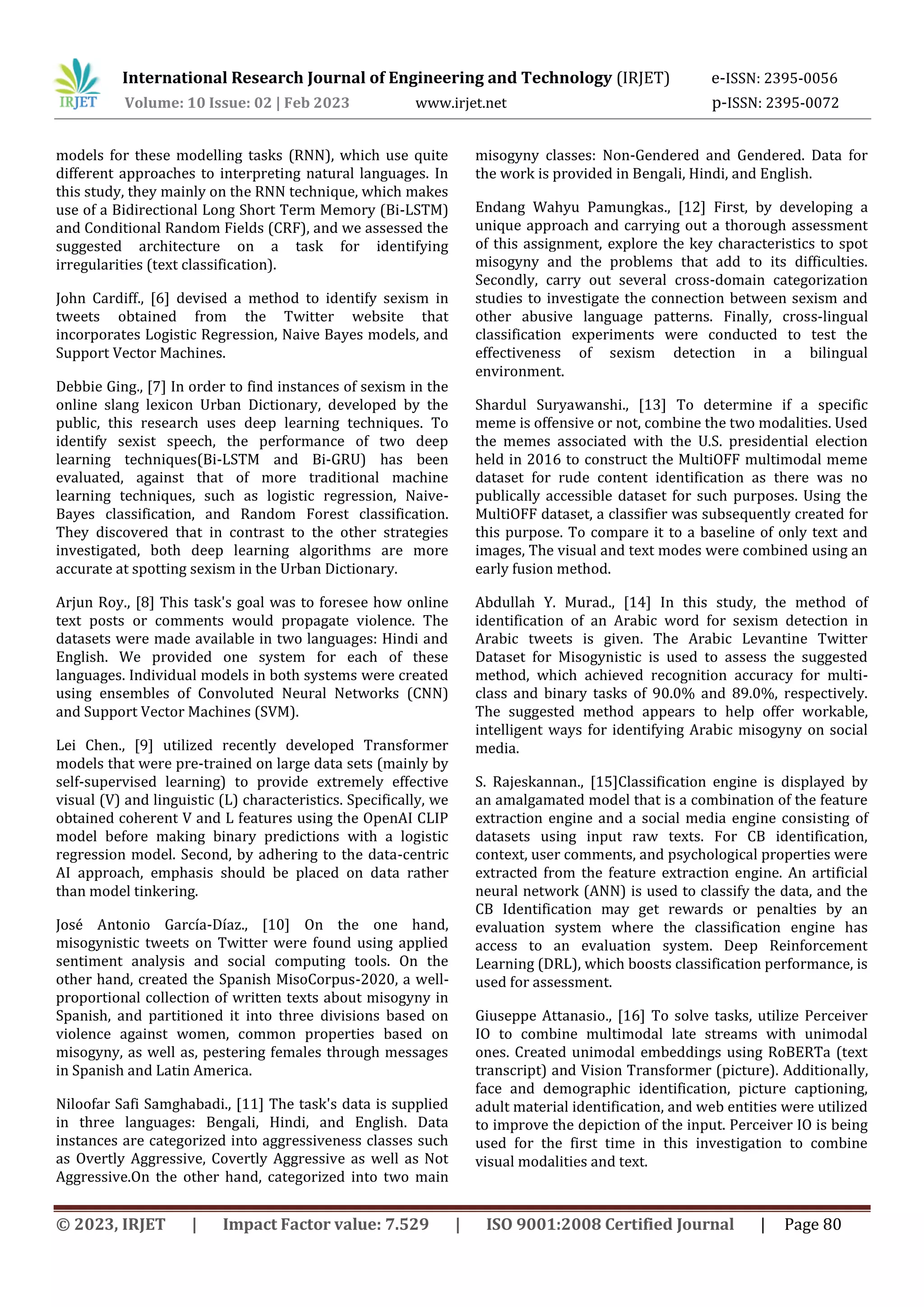 Automation of Profile Reporting System for Misogyny Identification | PDF