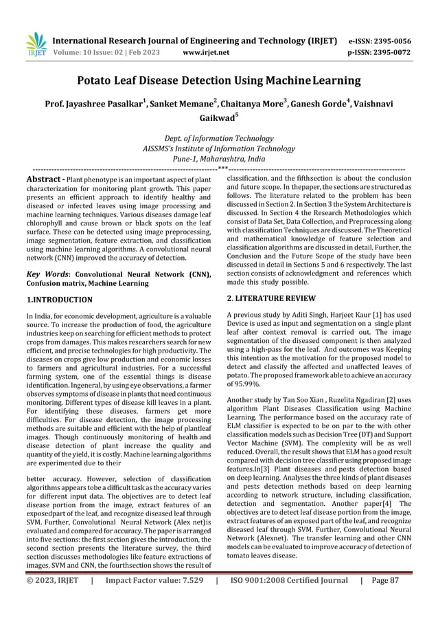 Potato Leaf Disease Detection Using Machine Learning Pdf