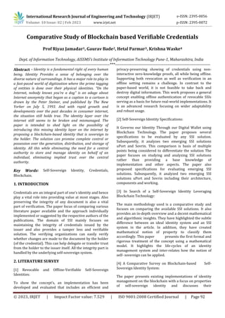 Comparative Study of Blockchain based Verifiable Credentials | PDF | Computer Software and ...