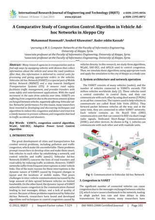 A Comparative Study of Congestion Control Algorithm in Vehicle Ad- hoc Networks in Aleppo City | PDF