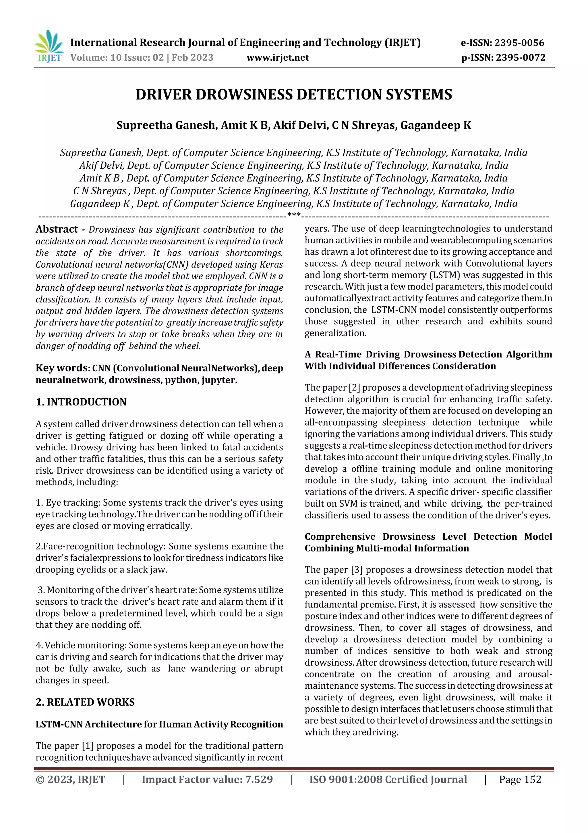 DRIVER DROWSINESS DETECTION SYSTEMS | PDF