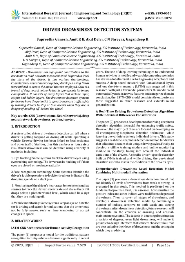 DRIVER DROWSINESS DETECTION SYSTEMS | PDF