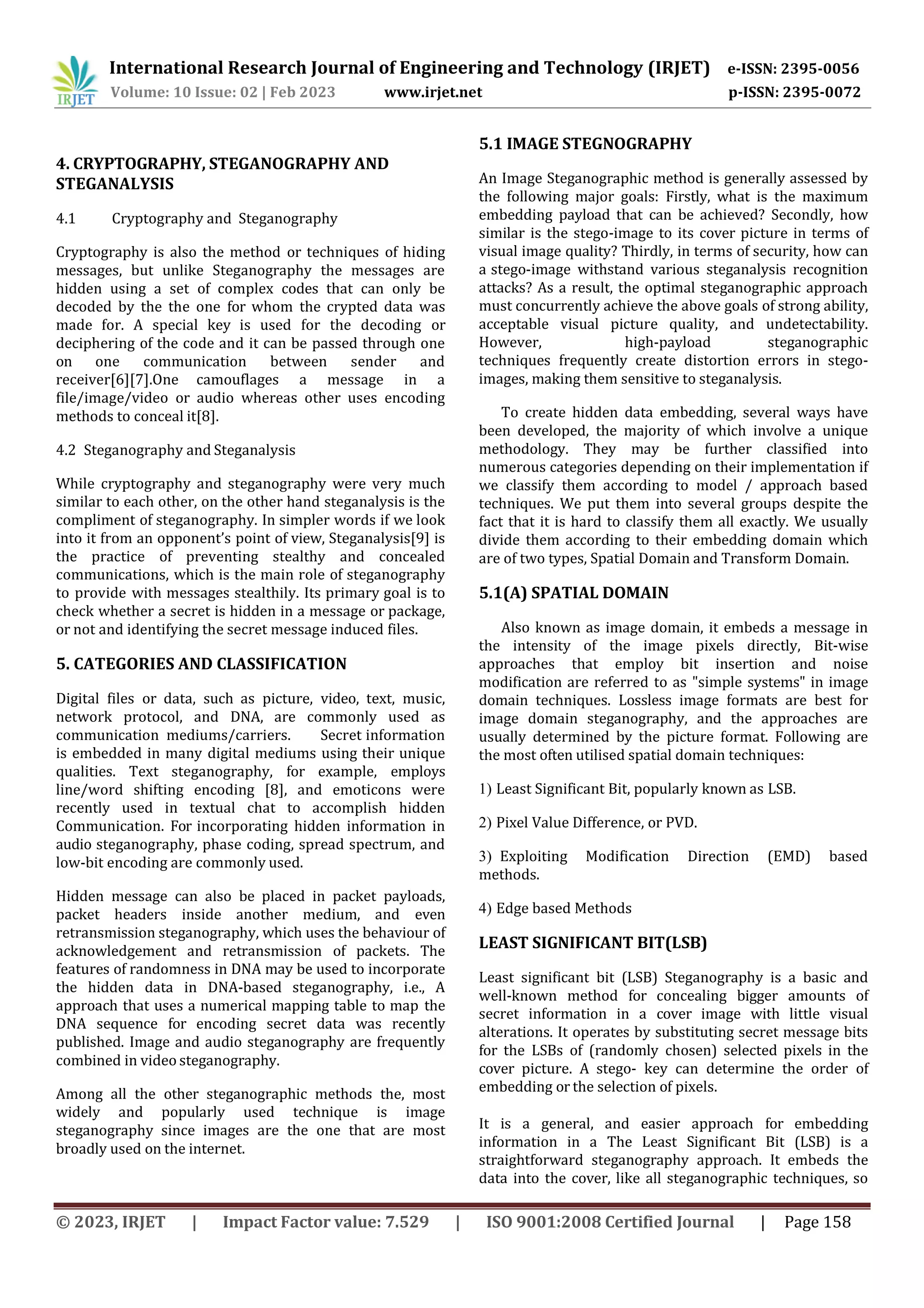 STEGANOGRAPHY: COMPLETE OVERVIEW OF RELEVANT TECHNIQUES AND METHODS | PDF