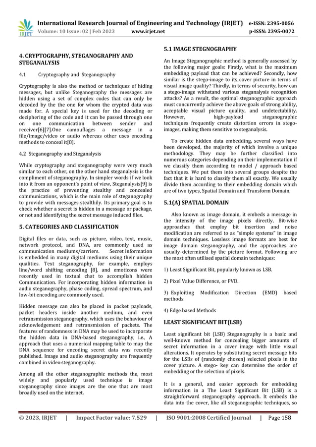 STEGANOGRAPHY: COMPLETE OVERVIEW OF RELEVANT TECHNIQUES AND METHODS | PDF