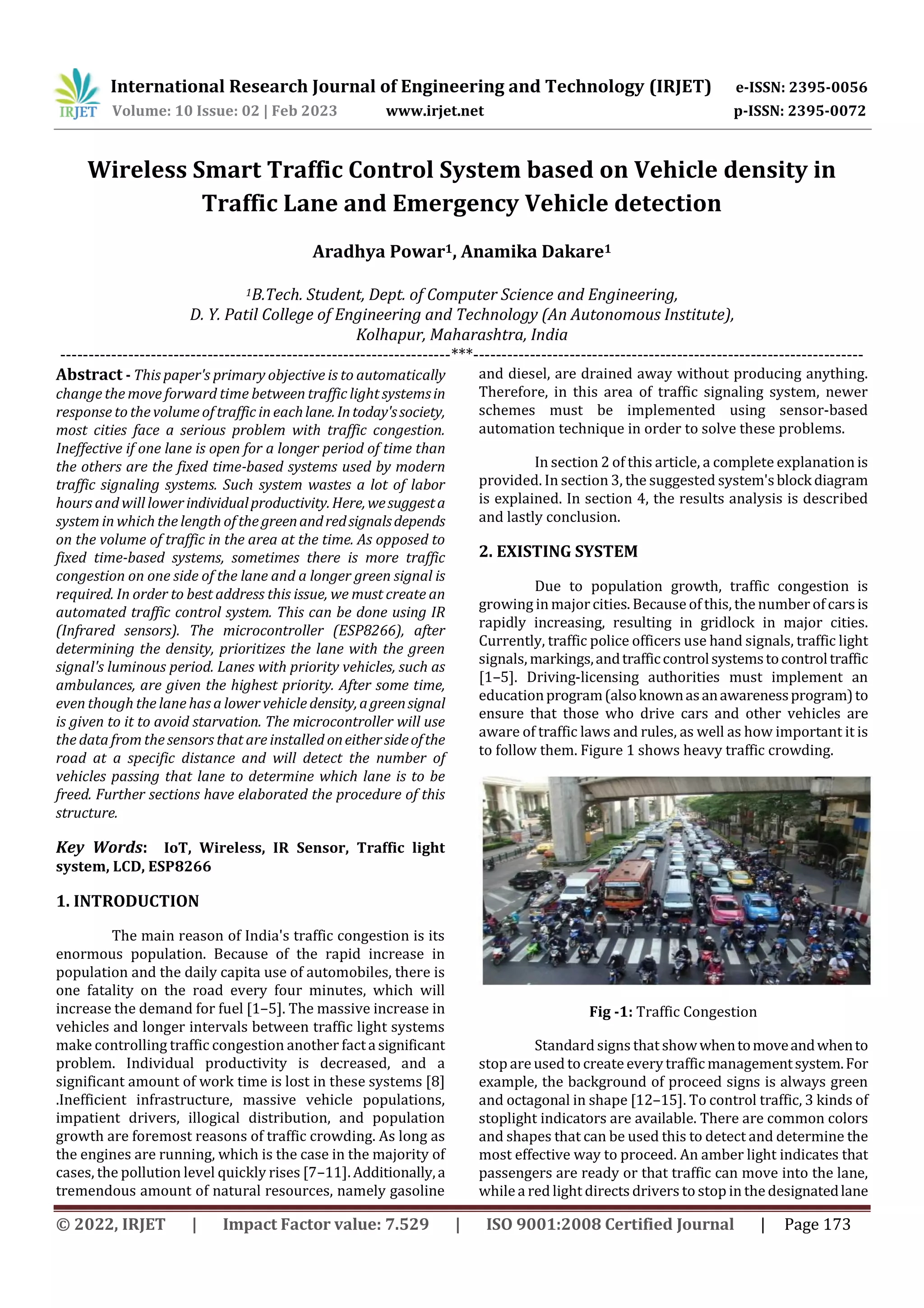 Wireless Smart Traffic Control System based on Vehicle density in ...