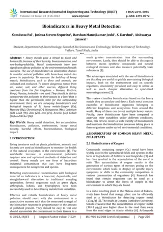 Bioindicators in Heavy Metal Detection | PDF