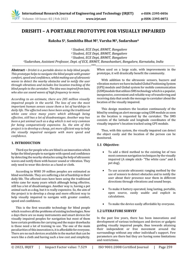 DRISHTI – A PORTABLE PROTOTYPE FOR VISUALLY IMPAIRED | PDF