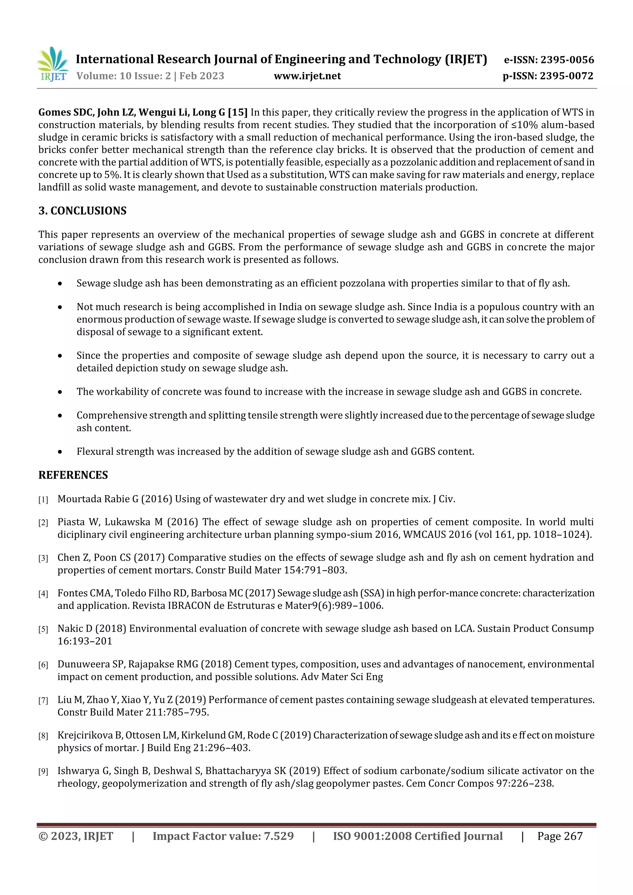 “EXPERIMENTAL STUDY ON PARTIAL REPLACEMENT OF CEMENT BY SEWAGE SLUDGE ...