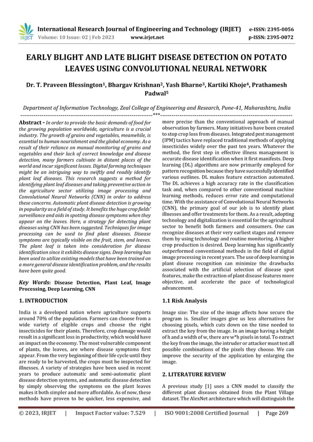 EARLY BLIGHT AND LATE BLIGHT DISEASE DETECTION ON POTATO LEAVES USING CONVOLUTIONAL NEURAL ...