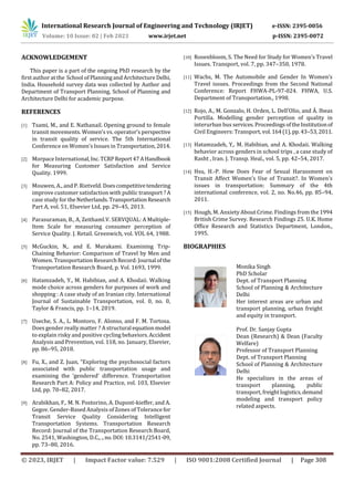 Women’s Perceptions of Metro Rail Service Quality using Structural ...
