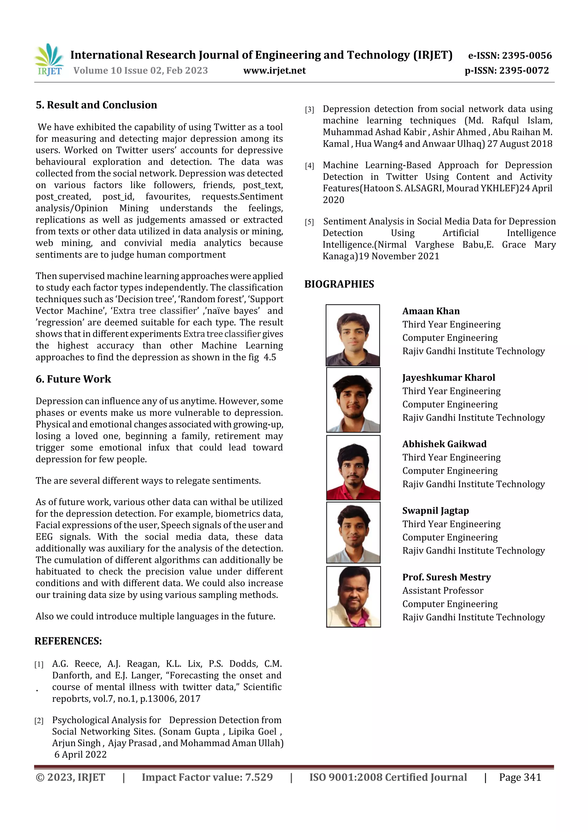 Depression Detection Using Various Machine Learning Classifiers | PDF