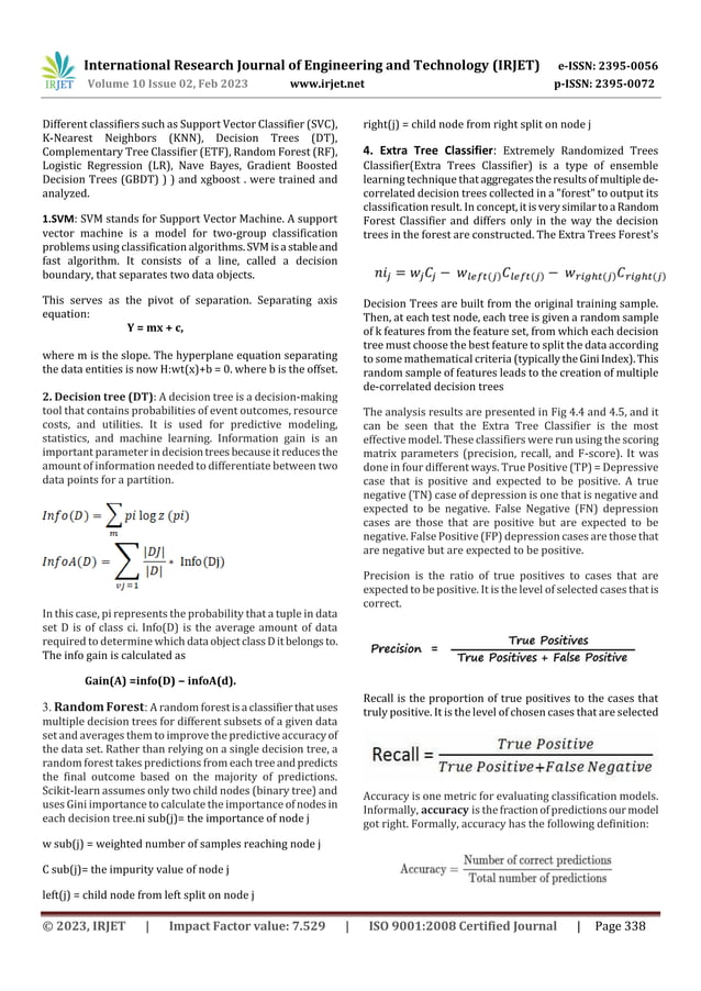 Depression Detection Using Various Machine Learning Classifiers | PDF