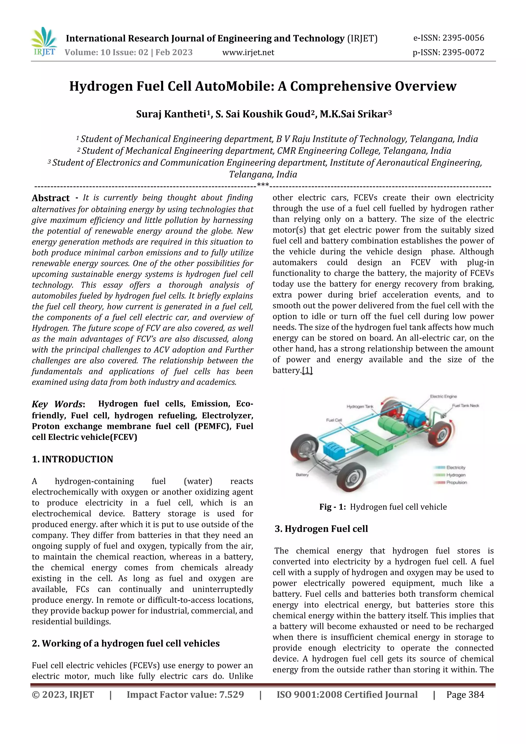 Hydrogen Fuel Cell AutoMobile: A Comprehensive Overview | PDF