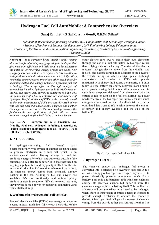 Hydrogen Fuel Cell AutoMobile: A Comprehensive Overview | PDF