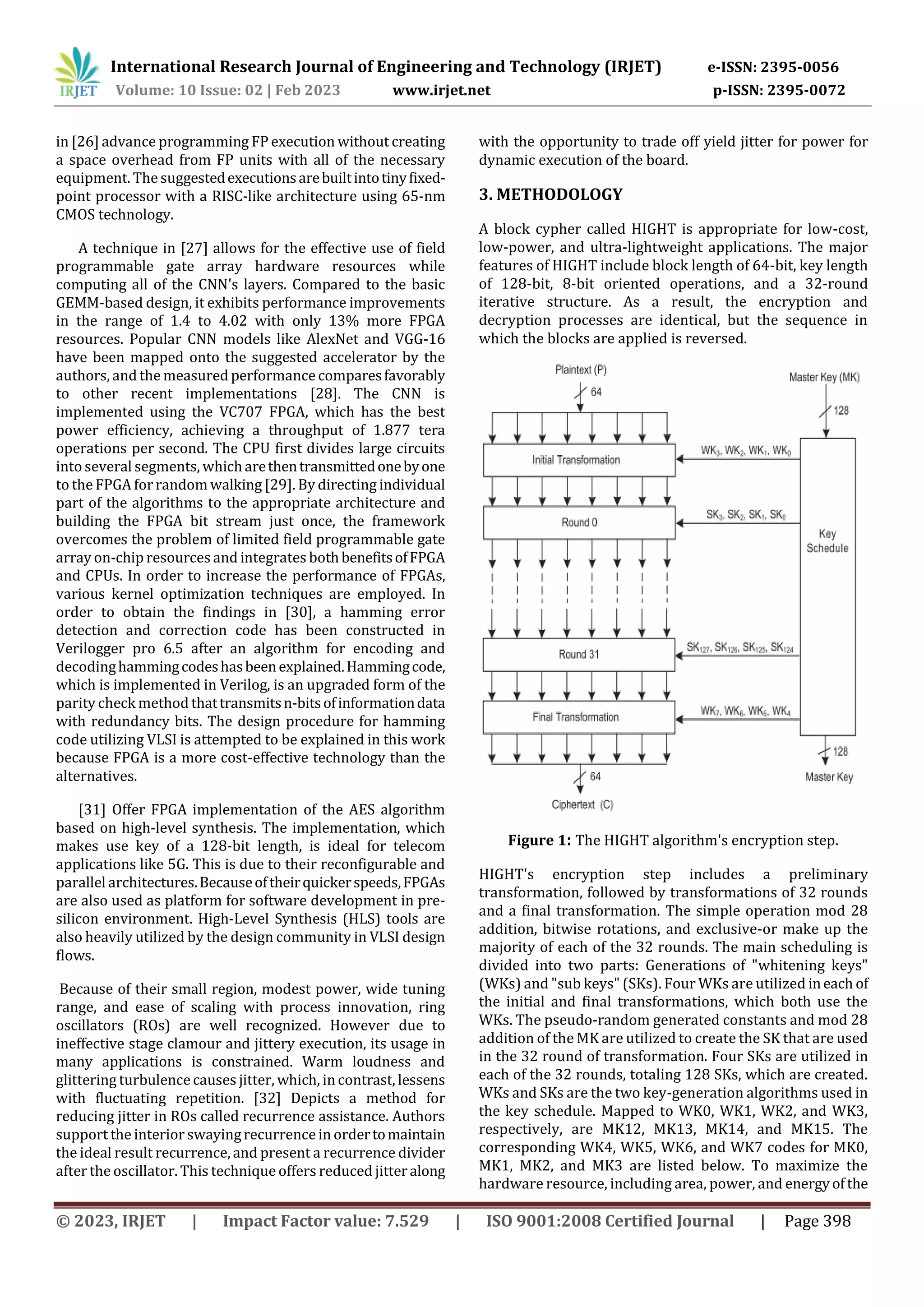 A LIGHT WEIGHT VLSI FRAME WORK FOR HIGHT CIPHER ON FPGA | PDF