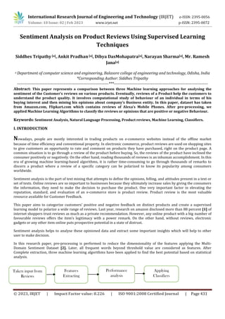 Sentiment Analysis on Product Reviews Using Supervised Learning Techniques | PDF