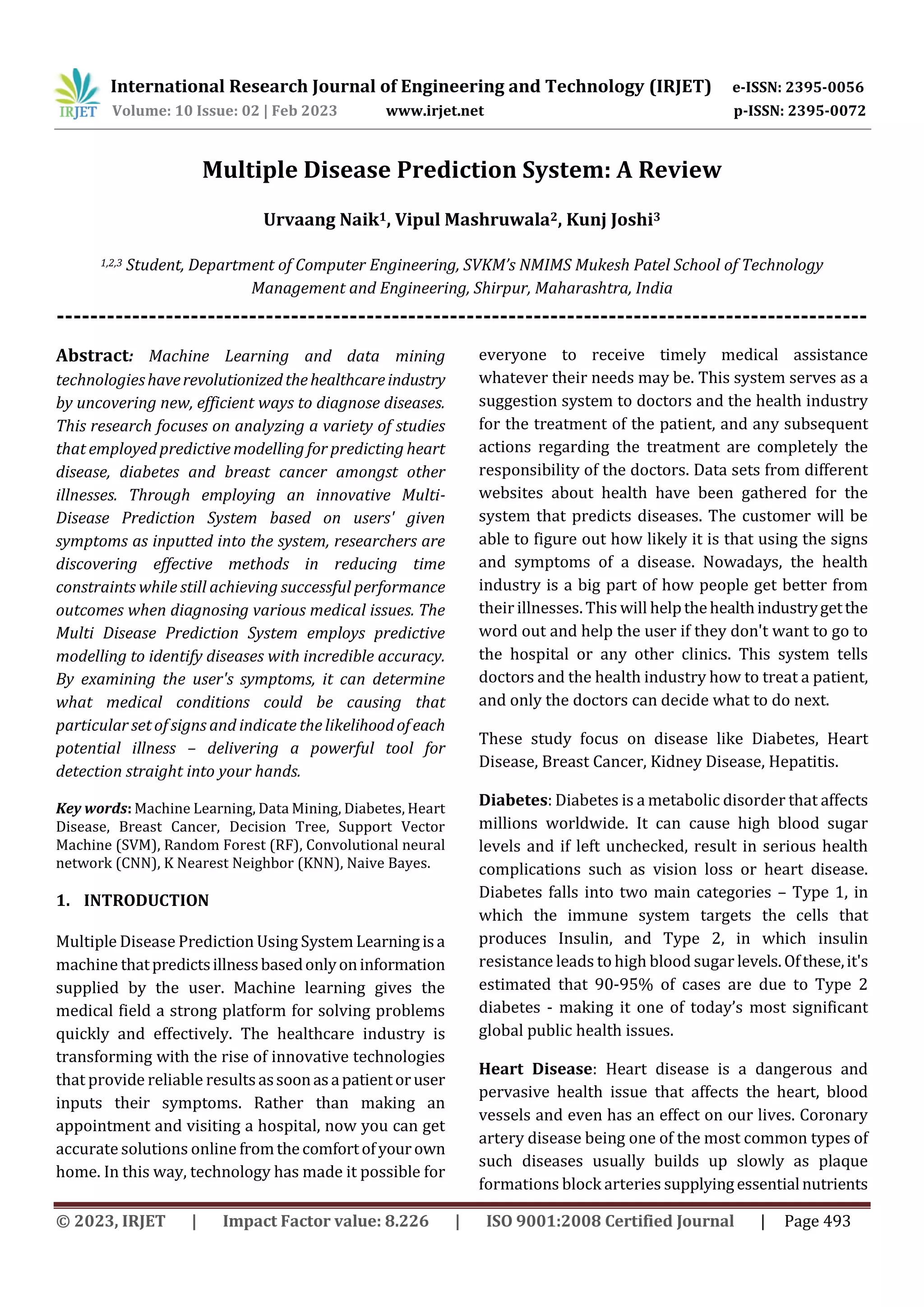Multiple Disease Prediction System: A Review | PDF