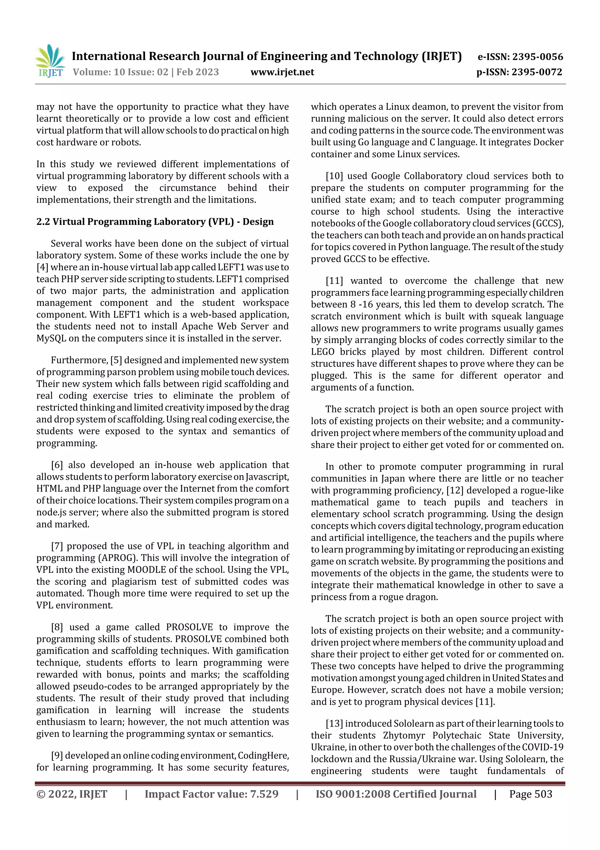 A Review of Virtual Programming Laboratory: Design Issues | PDF