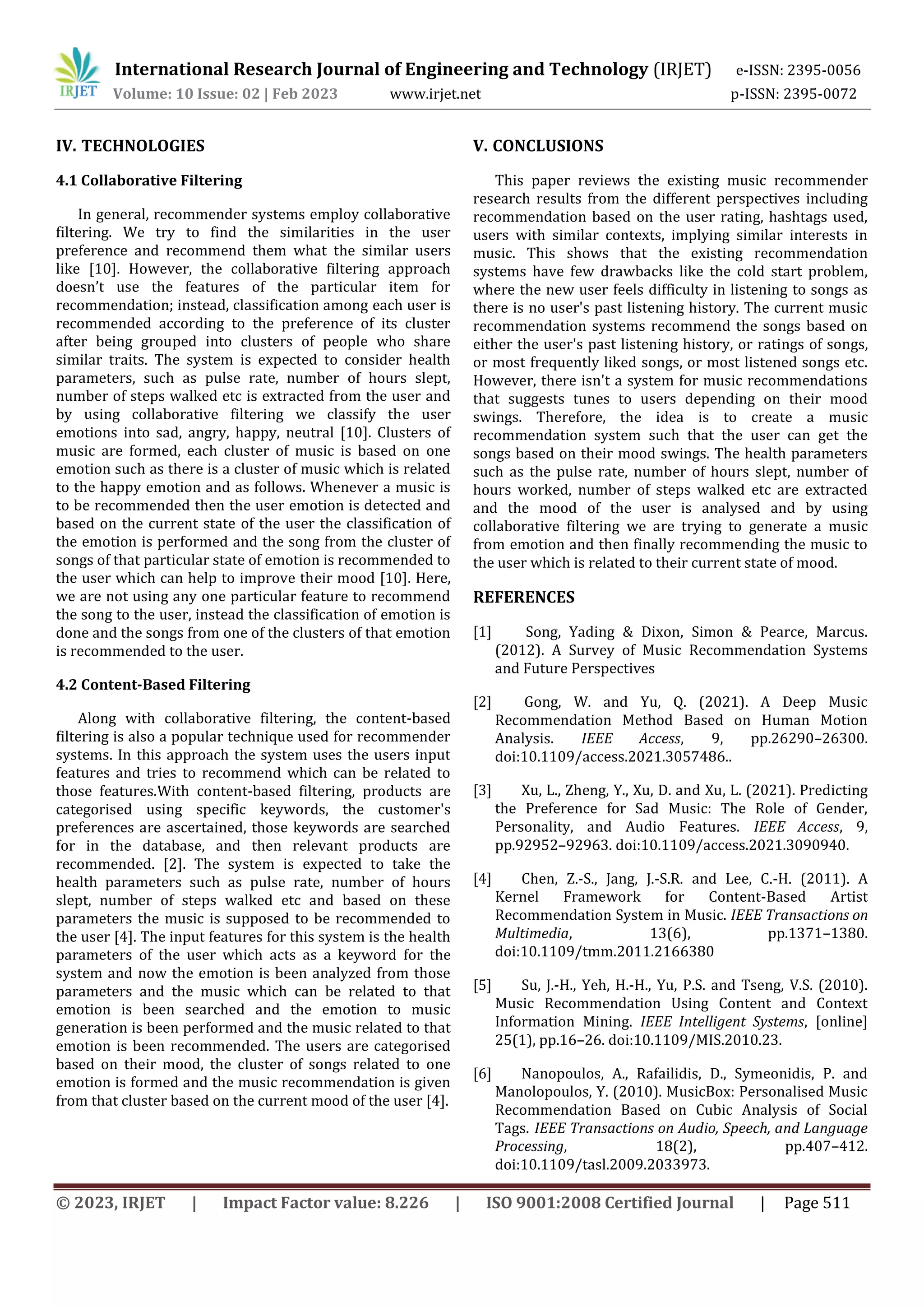 Deep Learning Based Music Recommendation System | PDF