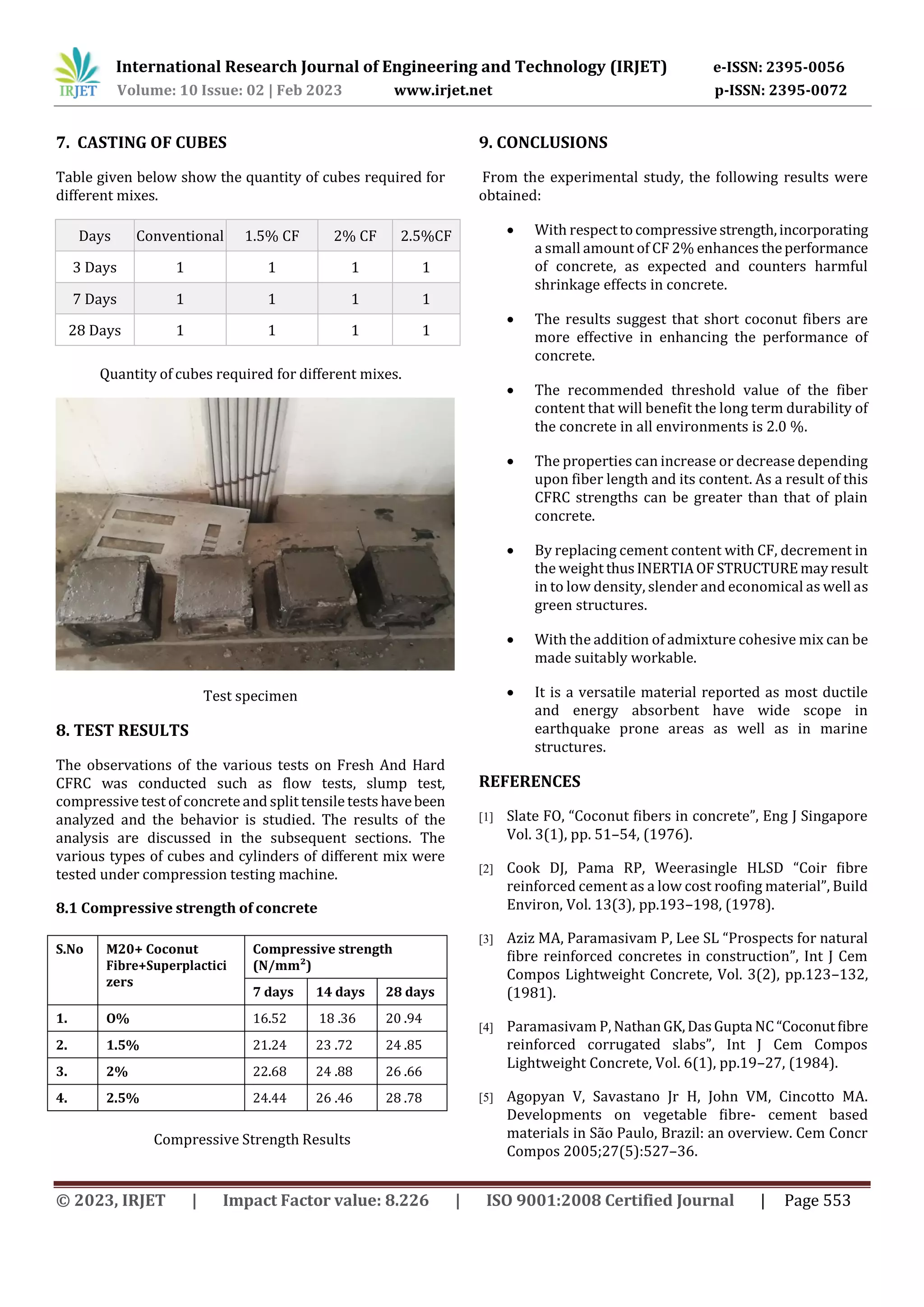 STUDY ON REINFORCED CONCRETE USING COCONUT FIBER | PDF