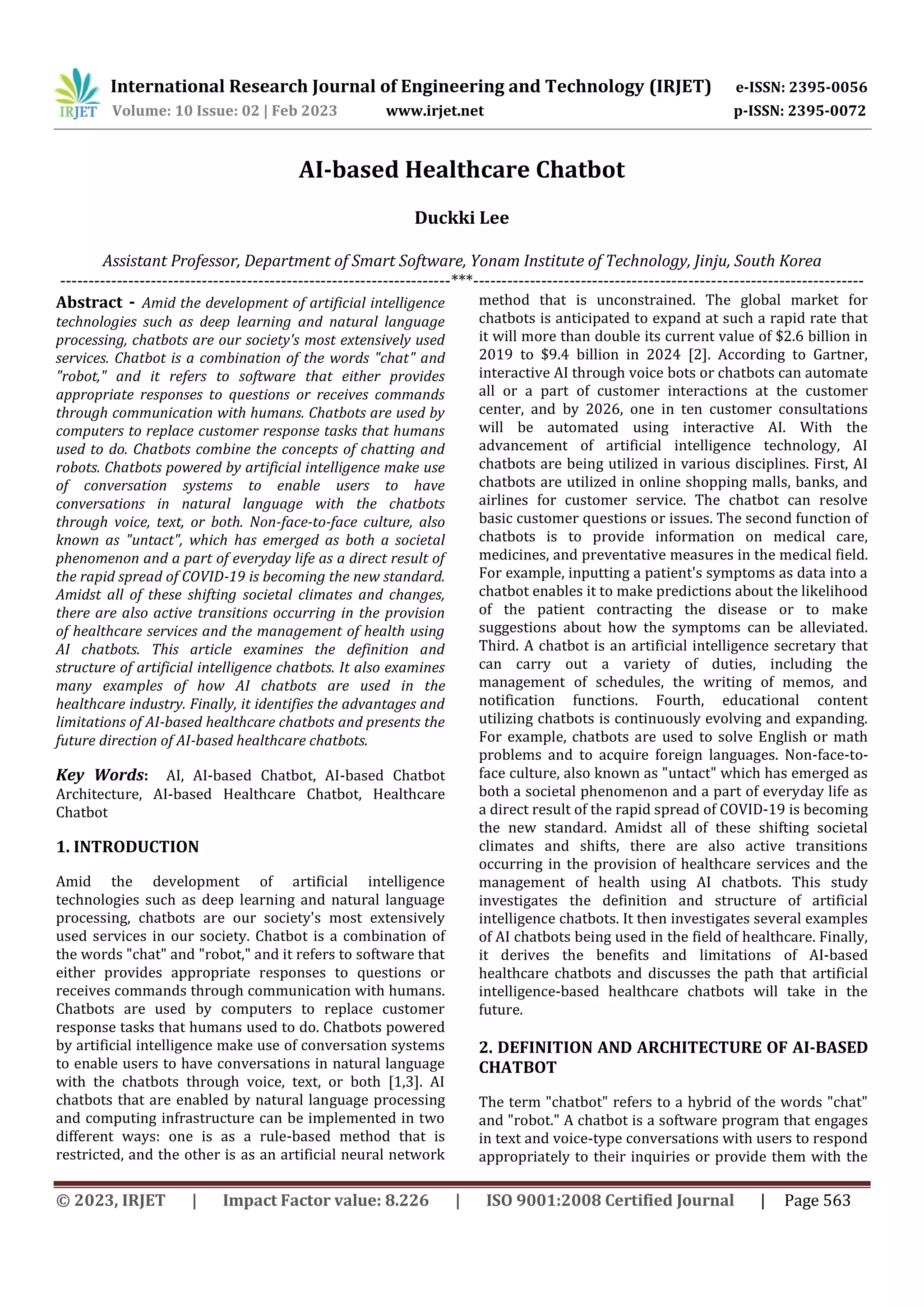 AI-based Healthcare Chatbot | PDF | Artificial Intelligence | Technology & Computing