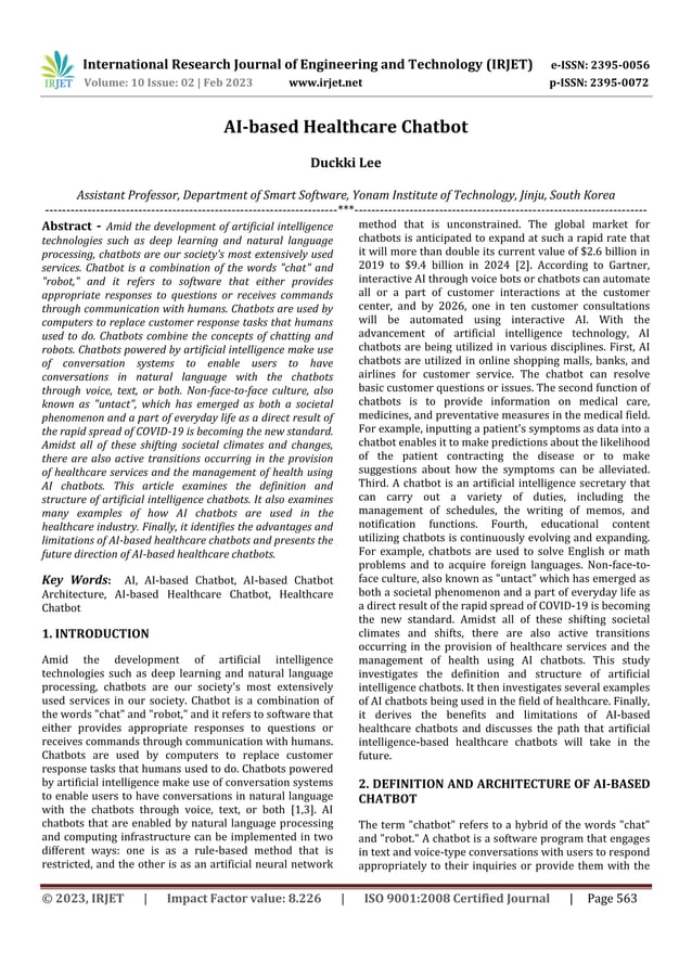 AI-based Healthcare Chatbot | PDF | Artificial Intelligence | Technology & Computing
