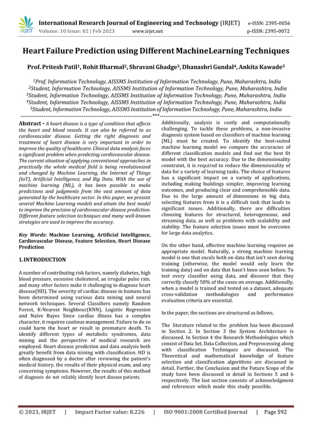 Heart Failure Prediction using Different MachineLearning Techniques | PDF