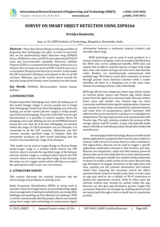 SURVEY ON SMART OBJECT DETECTION USING ESP8266 | PDF