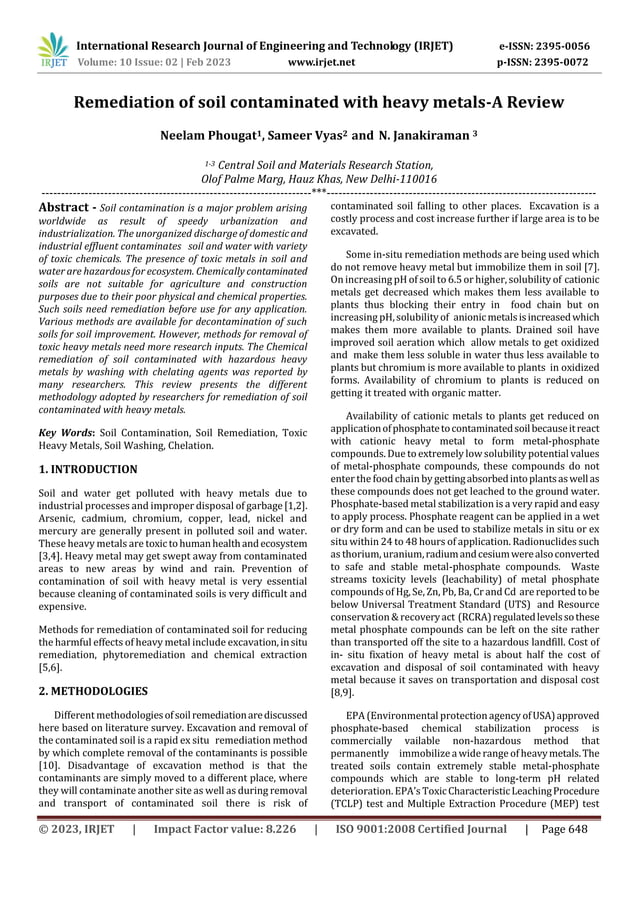 Remediation of soil contaminated with heavy metals-A Review | PDF