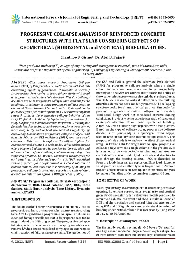 PROGRESSIVE COLLAPSE ANALYSIS OF REINFORCED CONCRETE STRUCTURES WITH FLAT SLAB CONSIDERING ...