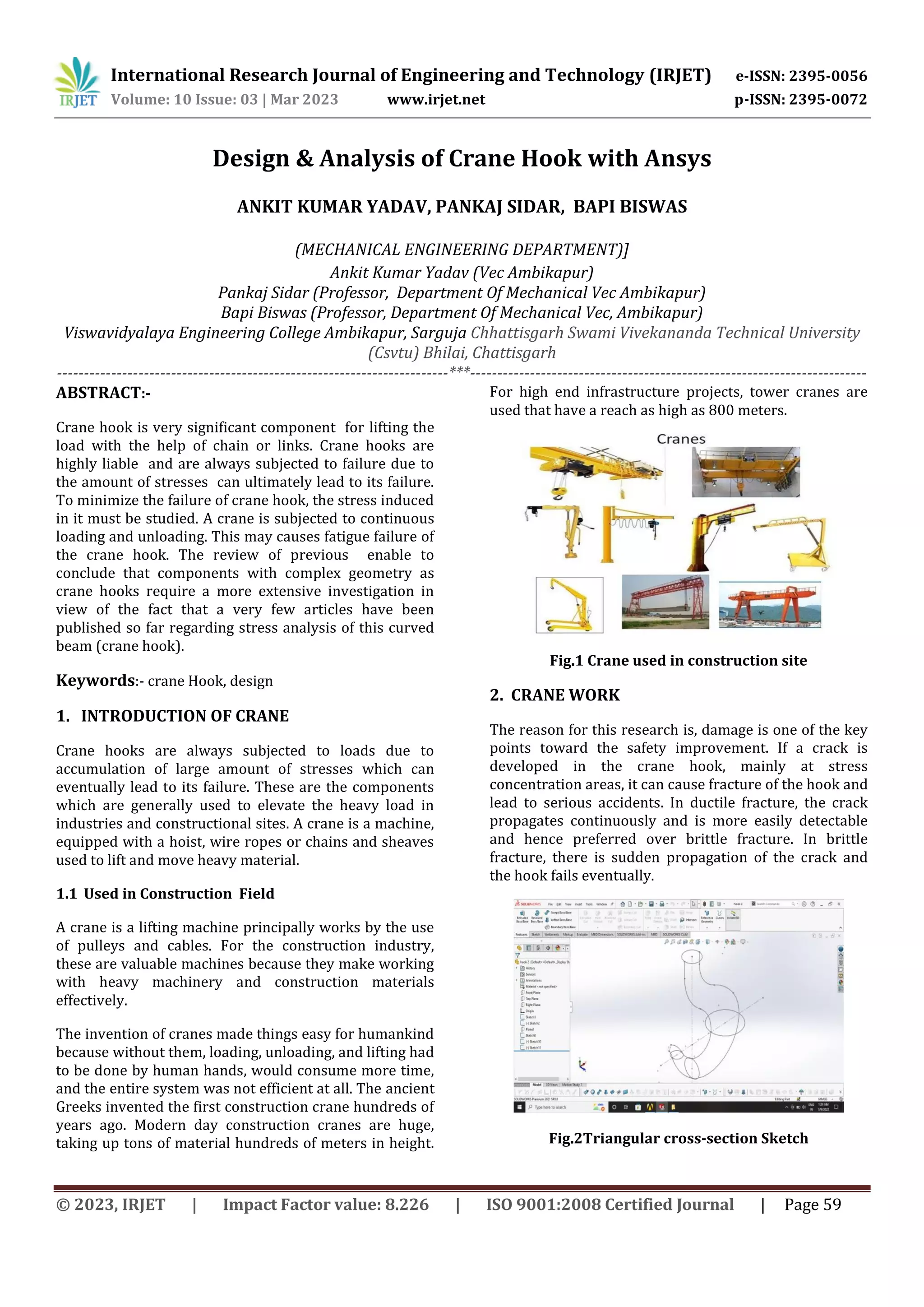 Design & Analysis of Crane Hook with Ansys | PDF