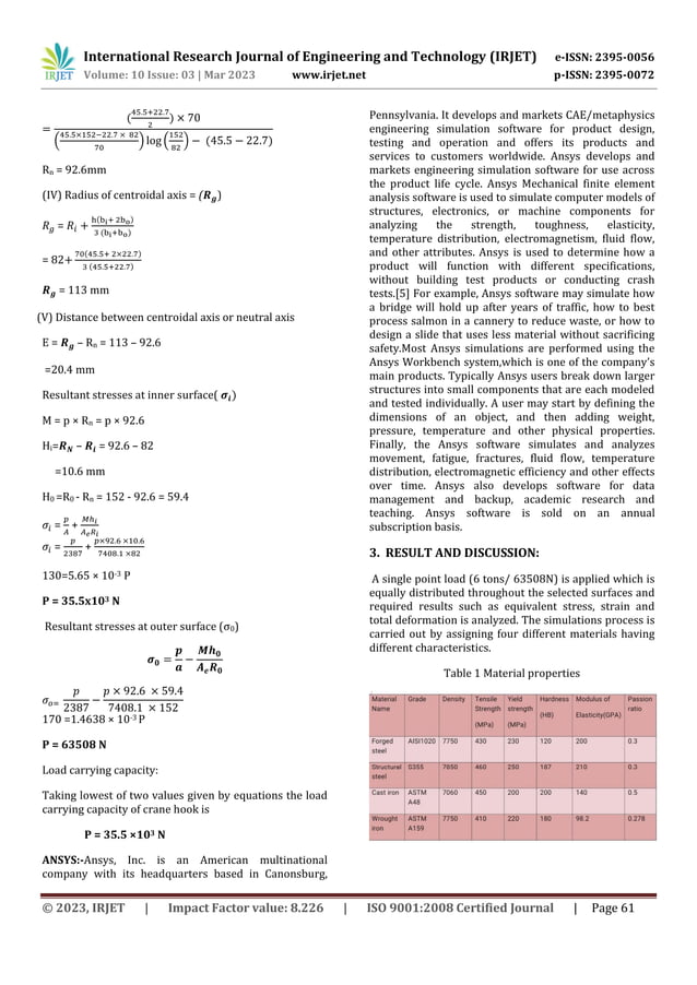 Design & Analysis of Crane Hook with Ansys | PDF