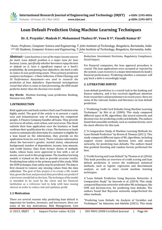 Loan Default Prediction Using Machine Learning Techniques | PDF