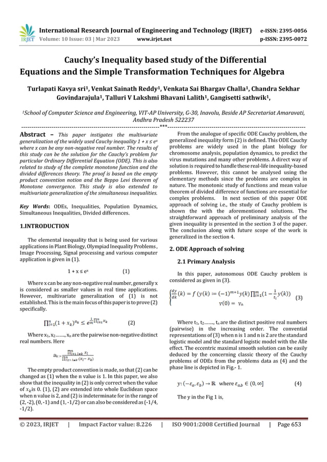 Cauchy’s Inequality based study of the Differential Equations and the ...