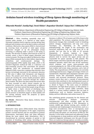 Arduino based wireless tracking of Sleep Apnea through monitoring of Health parameters | PDF
