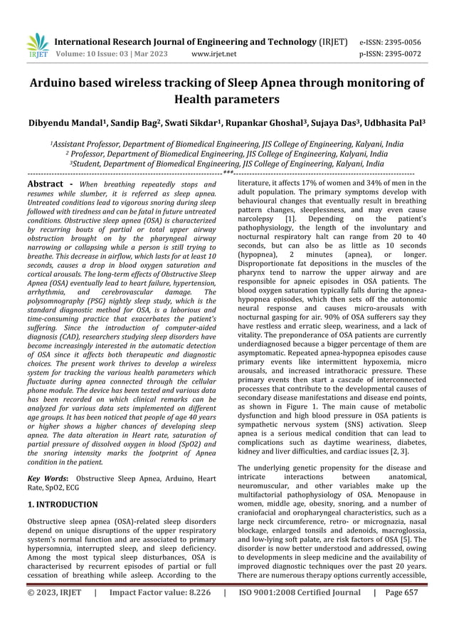Arduino based wireless tracking of Sleep Apnea through monitoring of Health parameters | PDF