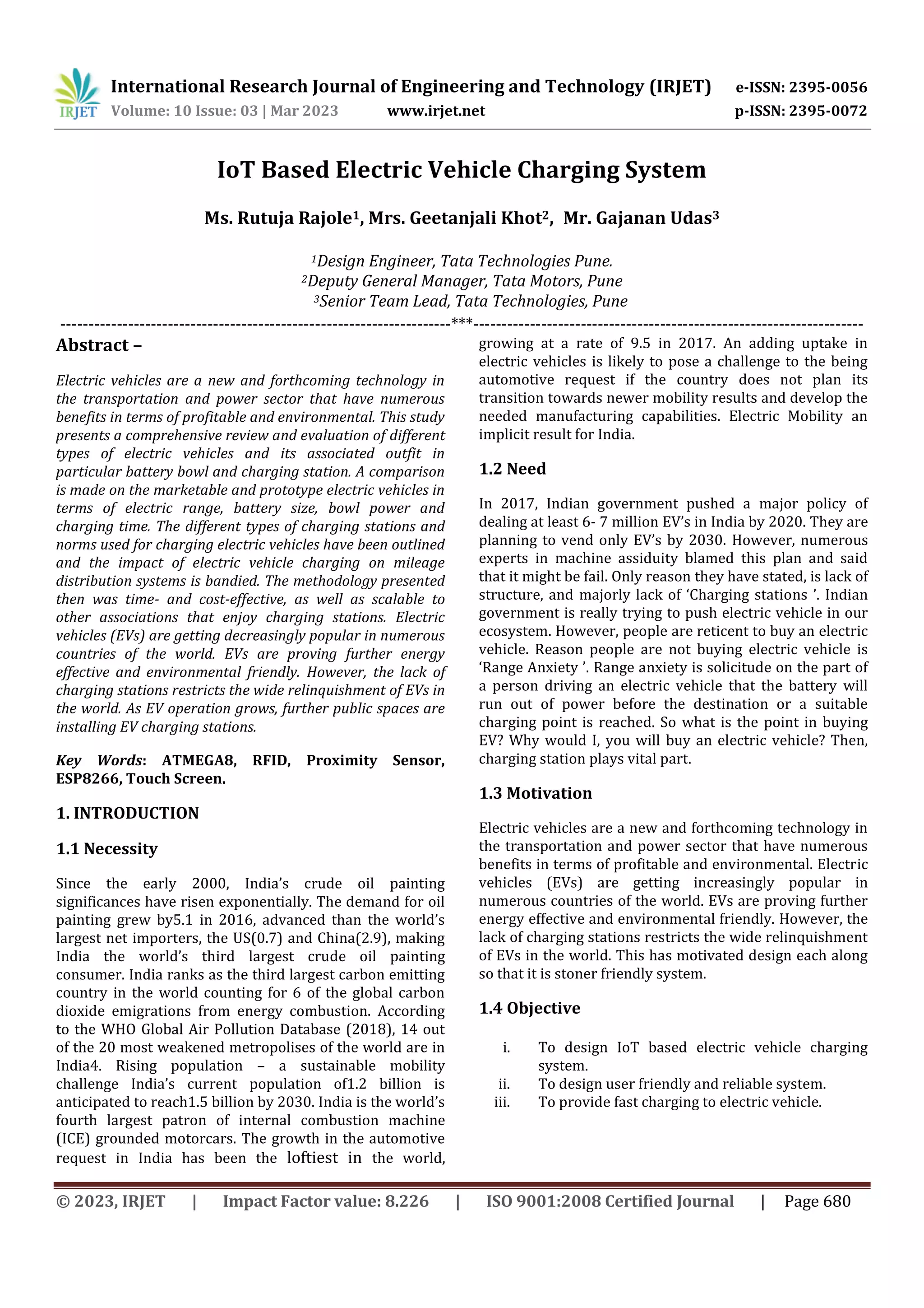 IoT Based Electric Vehicle Charging System | PDF