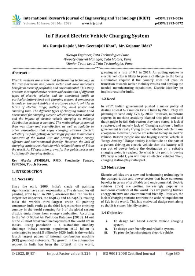 IoT Based Electric Vehicle Charging System | PDF