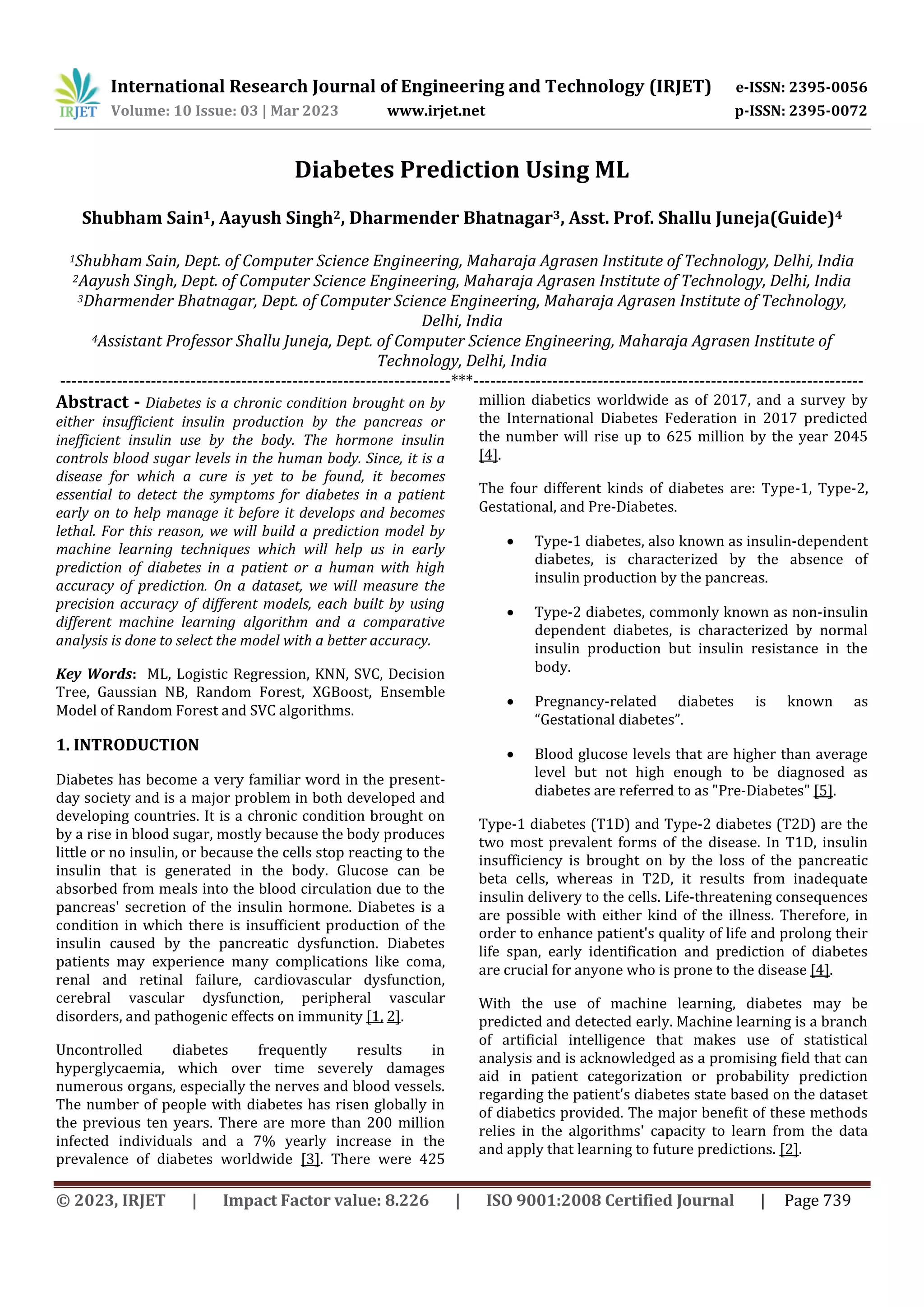 Diabetes Prediction Using ML | PDF