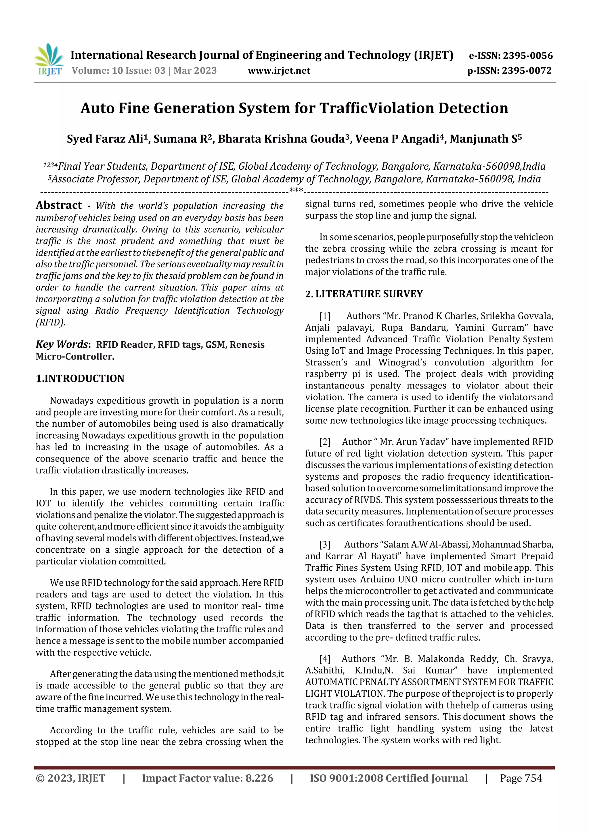Auto Fine Generation System for TrafficViolation Detection | PDF