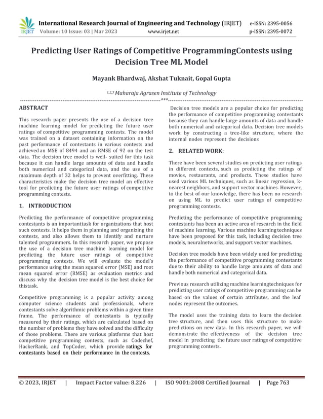Predicting User Ratings of Competitive ProgrammingContests using ...