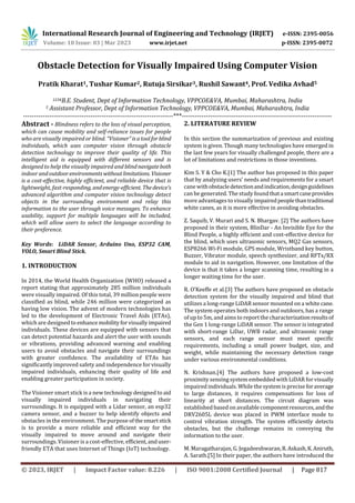 Obstacle Detection for Visually Impaired Using Computer Vision | PDF