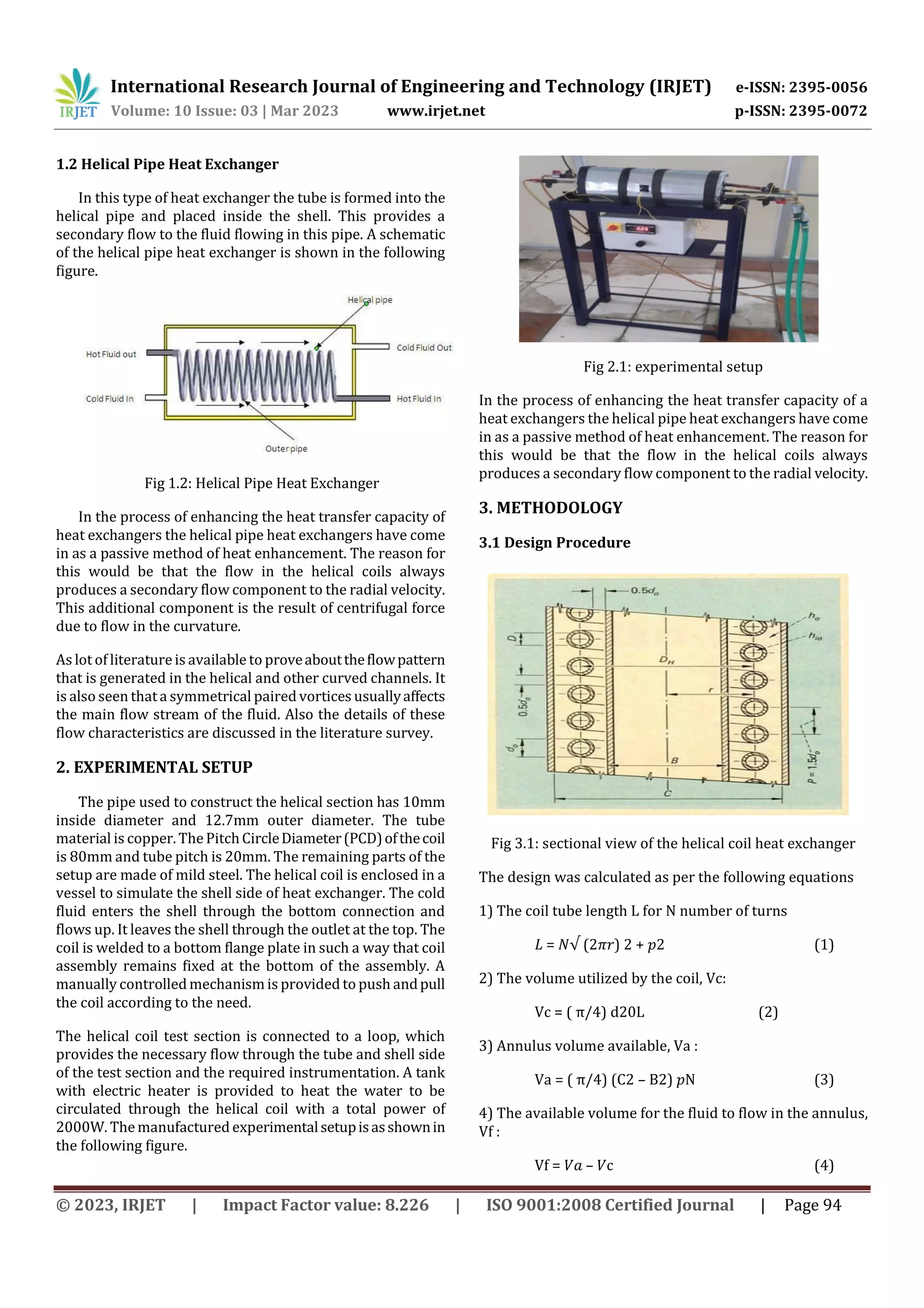Experimental Study and Investigation of Helical Pipe Heat Exchanger ...